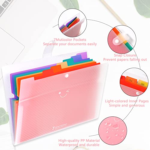CLOUDIA 7 Pockets Expanding File Folders with Labels, Letter A4 Paper Organizer Folder, Accordion Document Organizer for School (Clear)
