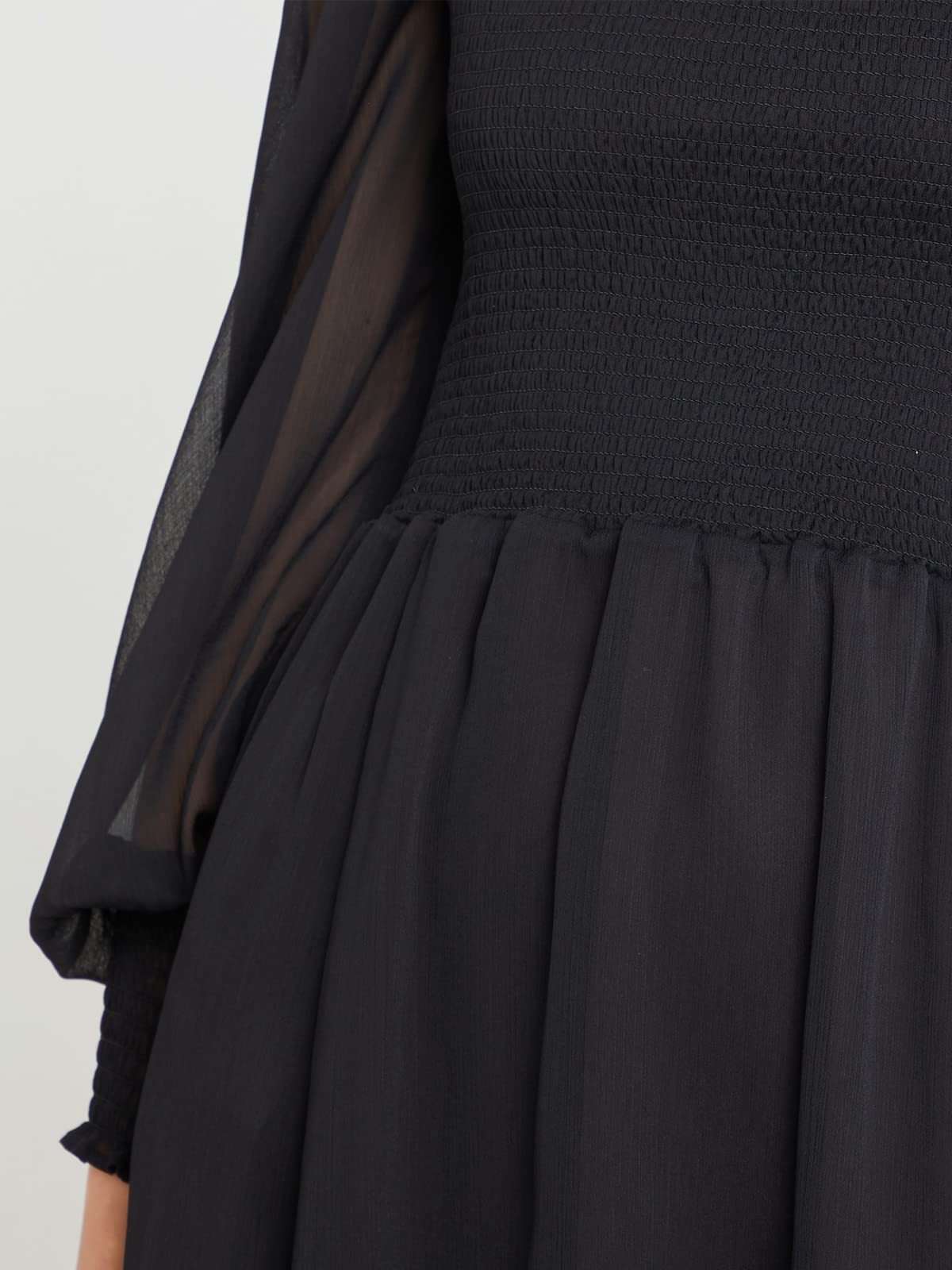 ZAFUL Women Dress Square Neck Off Shoulder Puff Sleeve A Line Smocked Long Sleeve Casual Maxi Black Dress