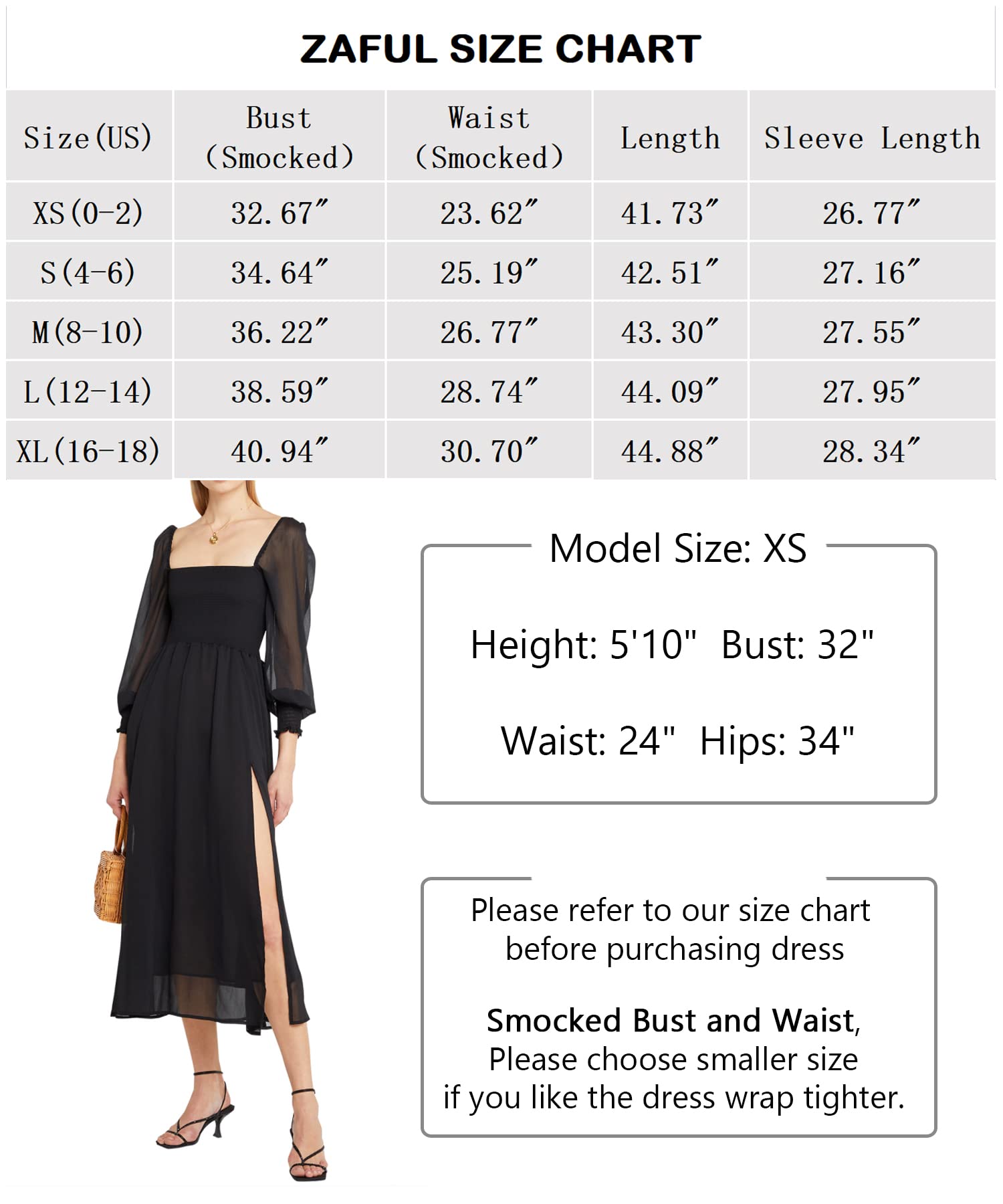 ZAFUL Women Dress Square Neck Off Shoulder Puff Sleeve A Line Smocked Long Sleeve Casual Maxi Black Dress