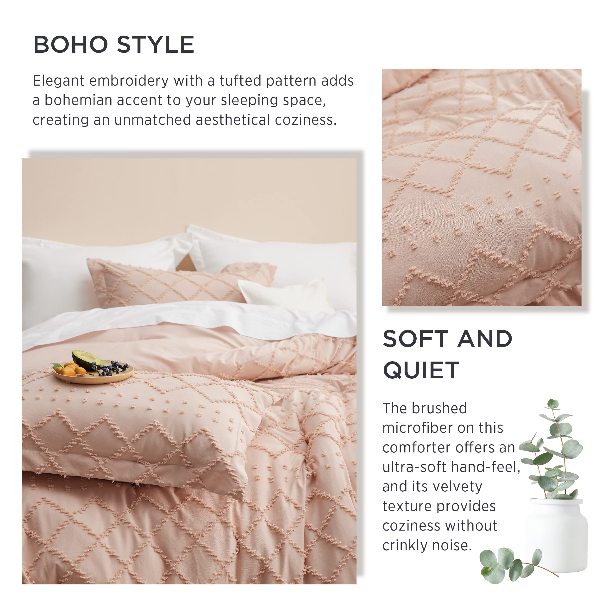 Bedsure Twin/Twin XL Comforter Set - Coral Pink Boho Twin Extra Long Comforter Set for College, Shabby Chic Dorm Bedding Set, 2 Pieces Modern Farmhouse Bed Set, Includes 1 Pillow Sham