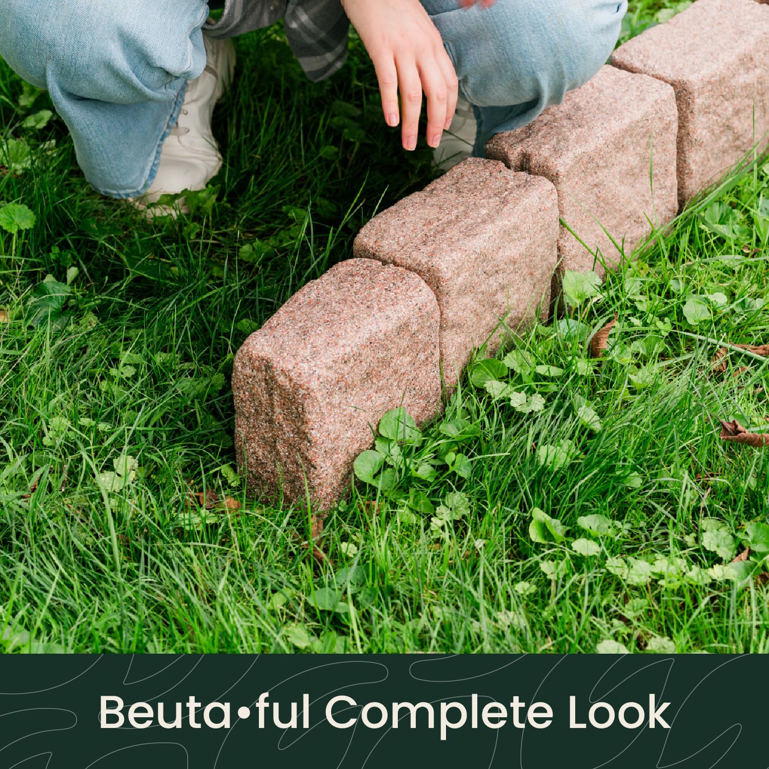 Beuta Greystone Start Block – Landscape Edging for Lawn & Garden, Easy No Dig Installation and Connects to Other Beuta Blocks, Heavy Duty Composite Resin Flex Wall Stone - 1 pc.