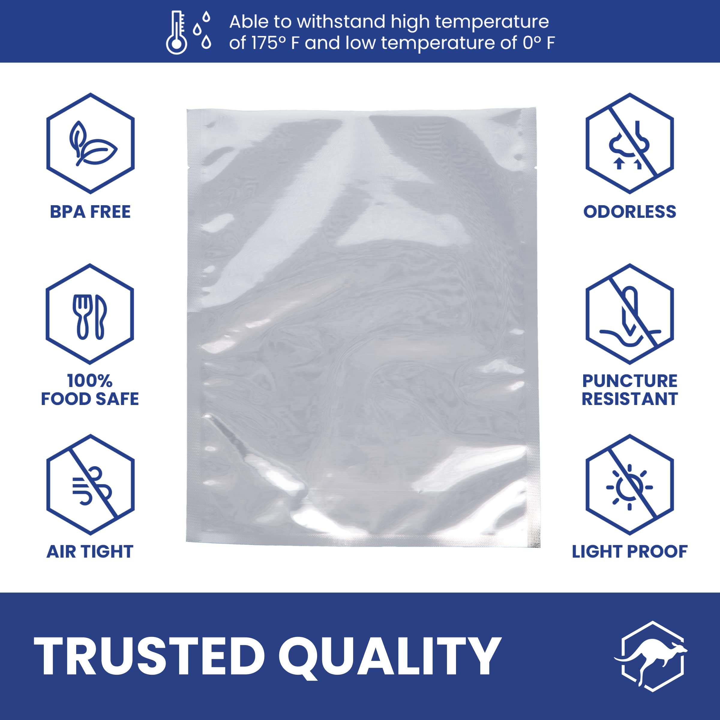 Wallaby 50 Count 1-Cup Mylar Bags with Labels, 10 Mil Total Thicker Long-Term Food Storage Pouches, 5x7 Heat-Sealable Airtight Packaging - Silver