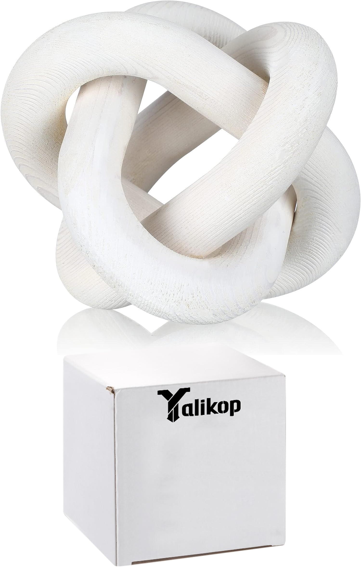 Yalikop 3 Link Wood Knot Decor - Hand Carved Coffee Table Decoration, Boho Chain Link Decor, Modern Shelf, Rustic Objects for Home Living Room Bedroom(White)