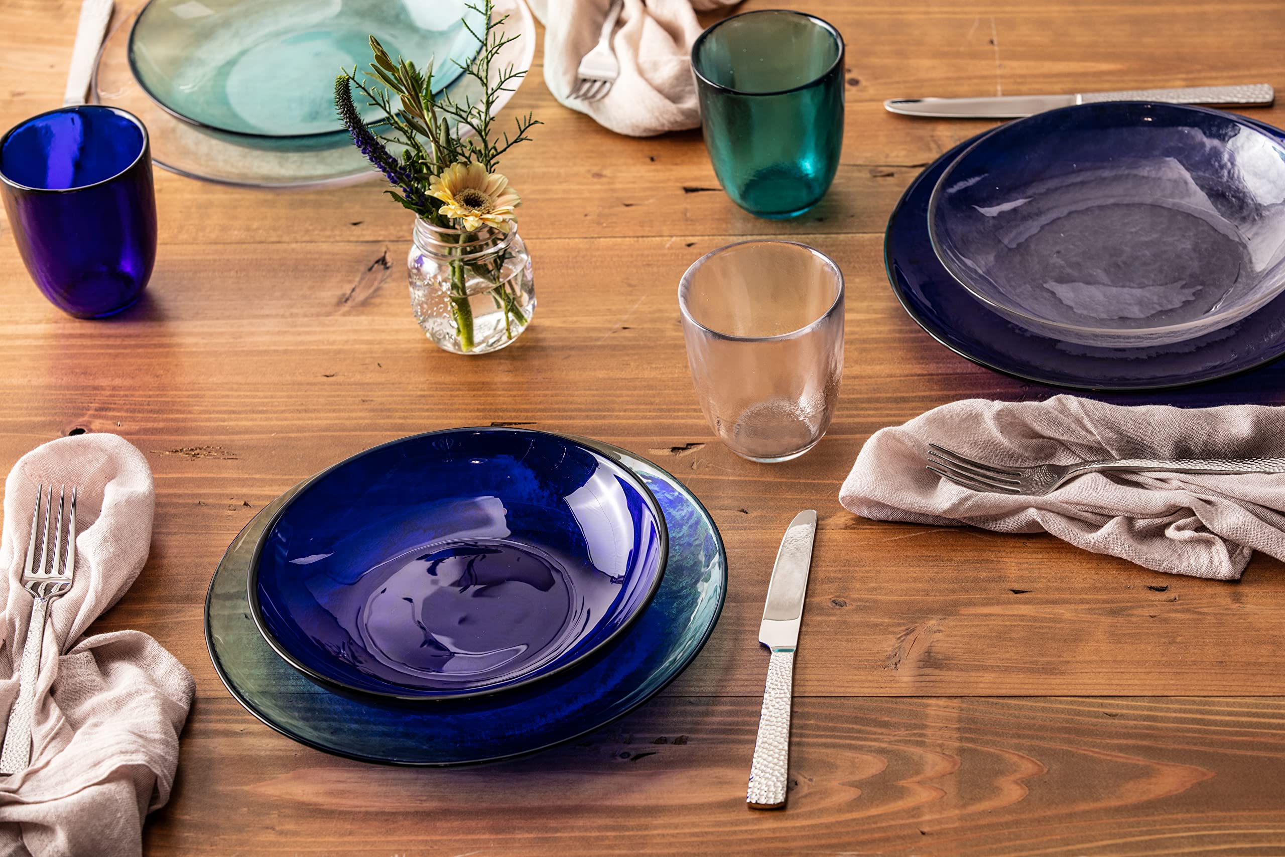 Fortessa Los Cabos Glass Dinnerware Collection, Salad Plate (Set of 4), 8 Inch, Cobalt