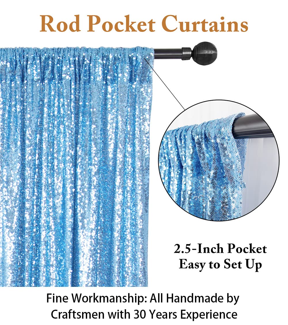 ShinyBeauty Baby Blue Sequin Backdrop Curtain | 2 Panels 5FTx10FT Glitter Wedding & Photography Background | Light Blue Shimmer Curtains for Elegant Events