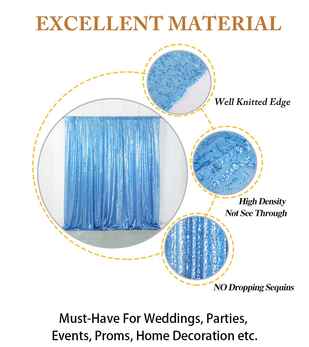 ShinyBeauty Baby Blue Sequin Backdrop Curtain | 2 Panels 5FTx10FT Glitter Wedding & Photography Background | Light Blue Shimmer Curtains for Elegant Events
