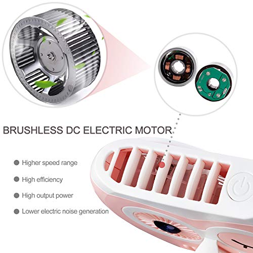 Ysmlife Handheld Mini Fan, Eyelash Extension Fan, Battery Powered Portable Fan, Rechargeable Personal Fan, Small Neck Fan with Lanyard USB Charging Cable for Travel Desk Lash Face Neck(Pink)