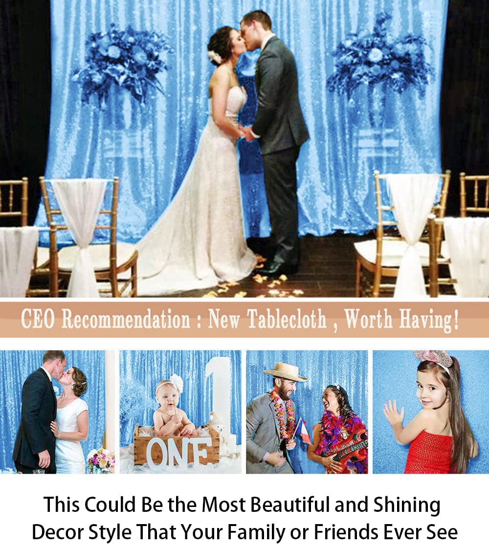 ShinyBeauty Baby Blue Sequin Backdrop Curtain | 2 Panels 5FTx10FT Glitter Wedding & Photography Background | Light Blue Shimmer Curtains for Elegant Events
