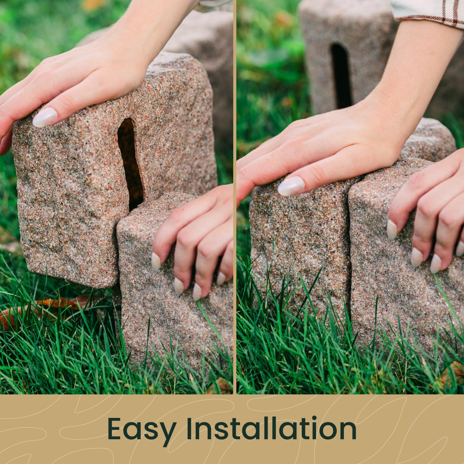 Beuta Sandstone Left Turn Block – Landscape Edging for Lawn & Garden, Easy No Dig Installation and Connects to Other Beuta Blocks, Heavy Duty Composite Resin Flex Wall Stone - 1 pc.