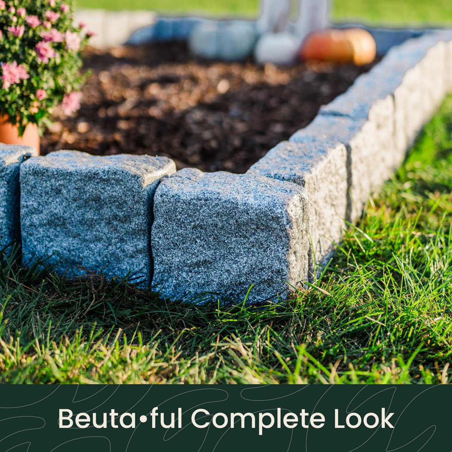Beuta Sandstone Left Turn Block – Landscape Edging for Lawn & Garden, Easy No Dig Installation and Connects to Other Beuta Blocks, Heavy Duty Composite Resin Flex Wall Stone - 1 pc.