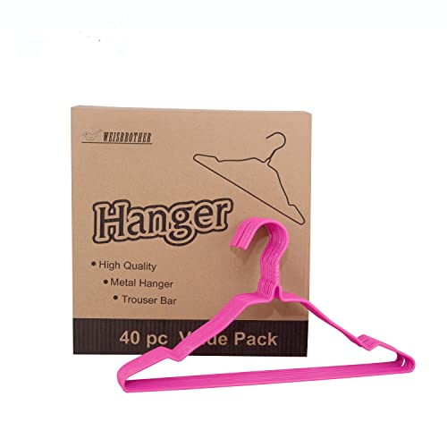 A-Quality Plastic Coating Metal Clothes Hanger, Pink Hanger in 40 Pack per Gift Box,Shirt Hanger Workable for Dry or Wet Clothing.Durable Garment Rack Made of 4MM Strong Metal Line.