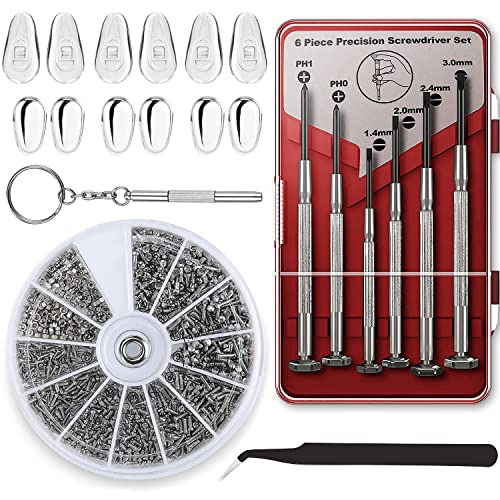 Eyeglass Repair Kit, PTSLKHN Sunglasses Repair Tool Kit with Eyeglass Screws, Precision Screwdriver Set, Tweezer and Nose Pads for Glasses and Watch Repair, Nose Pad Replacement
