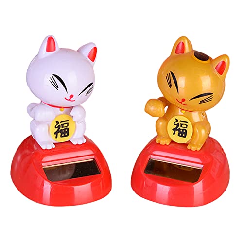 Solar Cat Bobble Shaking Head Dancing Toy Cat Figurine Statue Car Dash Board Lucky Cat Shaking Dancing Ornaments Statues for Car Home Offices Vehicle Decoration (White)