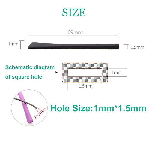 Junsika Eyeglass Temple End Tips Soft Silicone Anti Slip Eyeglass Replacement Temples for Flat Thin Eyeglass Legs 8 Pairs Black