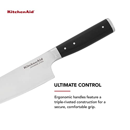 KitchenAid Gourmet Forged Triple Rivet Chef Knife with Custom-Fit Blade Cover, 8-inch, Sharp Kitchen Knife, High-Carbon Japanese Stainless Steel Blade, Black