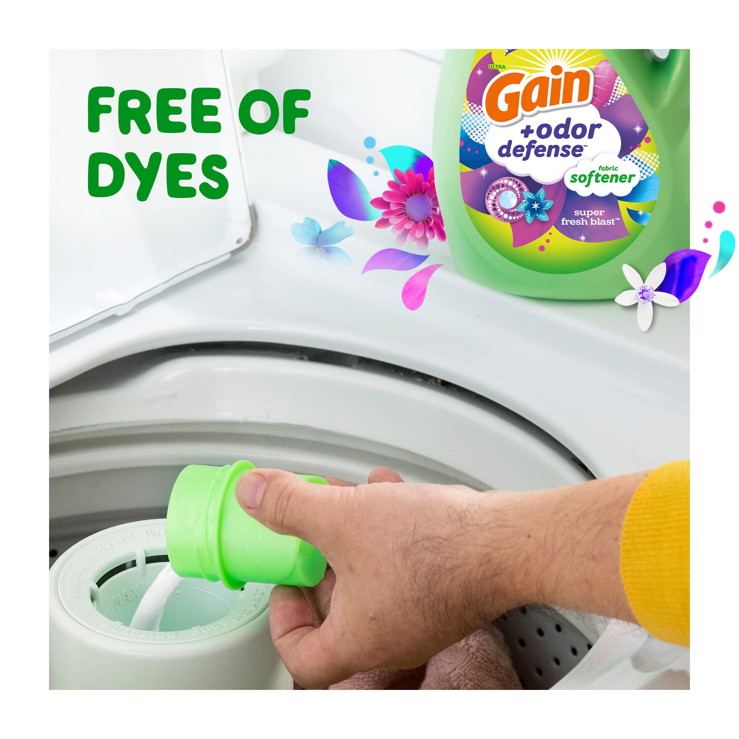 Gain + Odor Defense Laundry Fabric Softener Liquid, Super Fresh Blast Scent, Pack Of 4 (48 Loads Ea, 192 Total), He Compatible