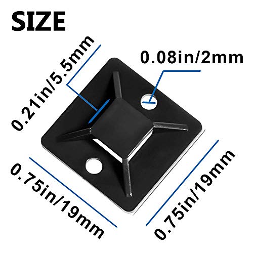 Zip Tie Mount 3/4" Black Small Wire Tie Adhesive Mounting,100 Pcs for Wire Clips Cable Management Cable Tie Anchors,Durability Pro-grade UV Wire Holder organizer