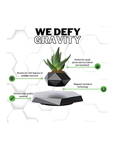 BandD Floating Plant Pot - Levitating Plant Pot for Succulents, air Bonsai & air Plants. Floating Planter for Home, Office & Desk Levitating Decor. Magnetic Floating Levitating Display. (Black)