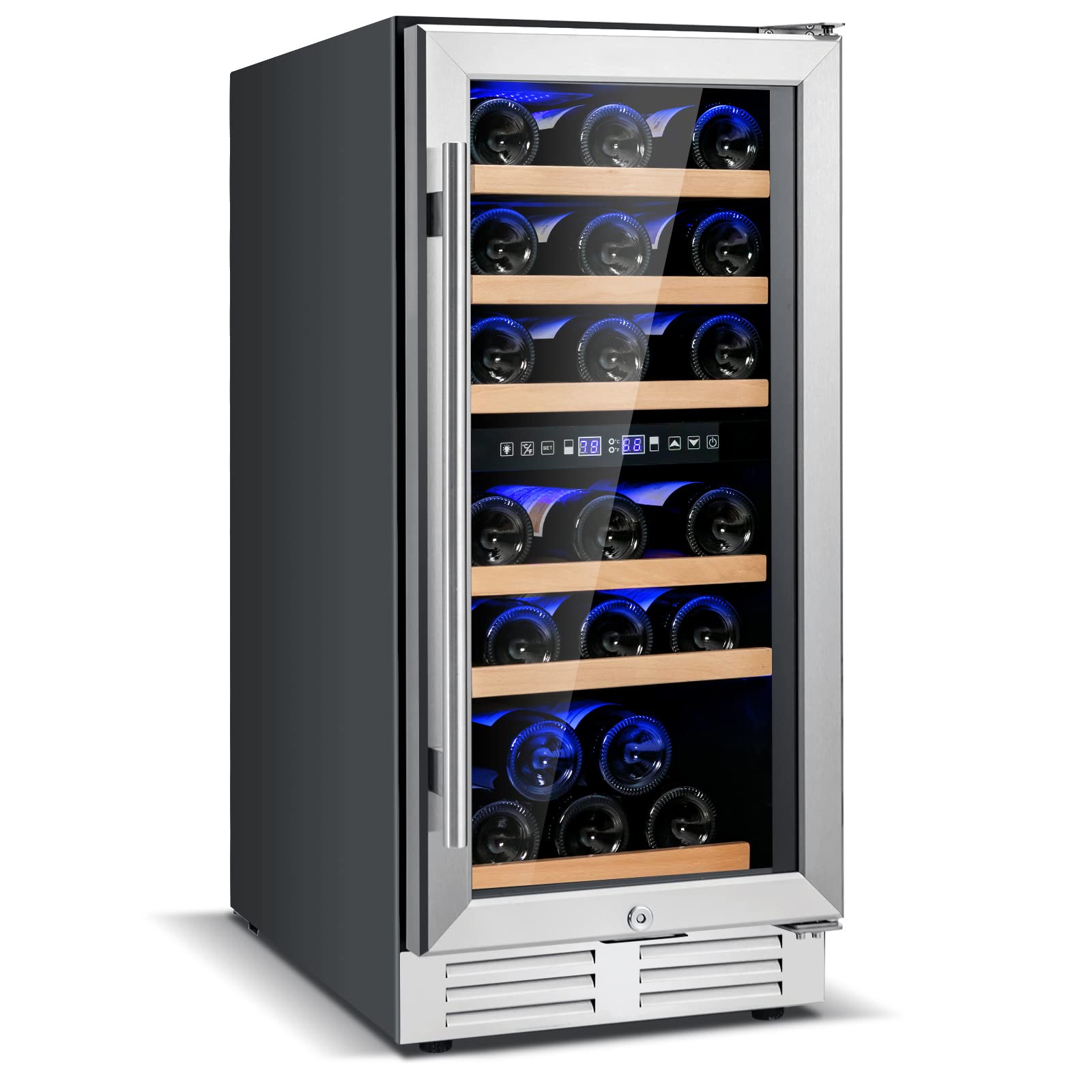 PETSITE 30 Bottle Wine Cooler Refrigerator, 15 Inch Built-in & Freestanding Beverage Fridge Cellar with Dual Temperature Zone & Temp Memory Function for Standard & Large Bottles