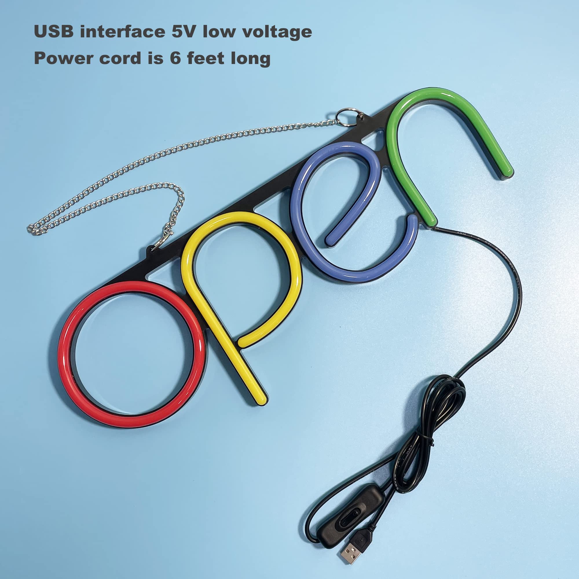 SOEUCOF LED OPEN Neon Sign for Business With ON/OFF Switch 5V USB Power Supply 16Inch Color