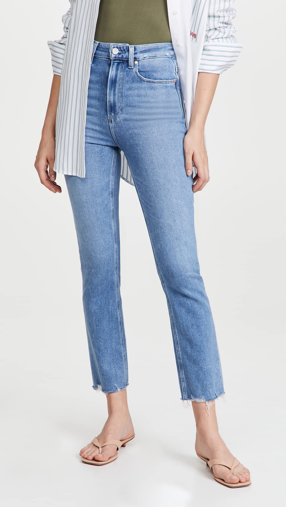 PAIGE Women's Ultra High Rise Cindy Distressed Jeans