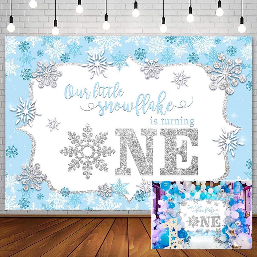 AIBIIN 7x5ft Winter Onederland Backdrop for Boy Sweet Little Snowflake Happy First One Birthday Photography Background Blue Silver Winter Wonderland Party Decoration Banner Supplies Photo Studio