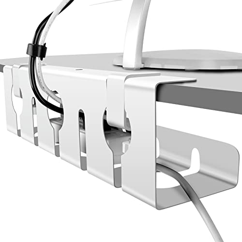 Under Desk Cable Management Tray - No Damage to Desk, Perfect Standing Desk Cable Management, Quszmd Under Table Cable Management Upgraded No Drill,Clamp Install Desk Cord Organizer Rack