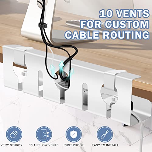 Under Desk Cable Management Tray - No Damage to Desk, Perfect Standing Desk Cable Management, Quszmd Under Table Cable Management Upgraded No Drill,Clamp Install Desk Cord Organizer Rack