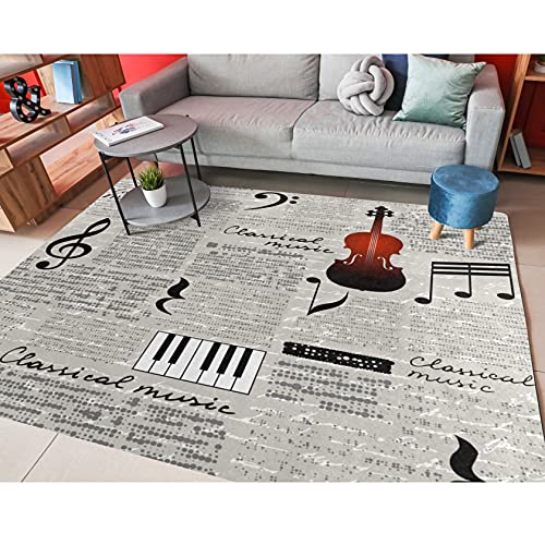 ALAZA Music Note Guitar Piano Vintage Non Slip Area Rug 5' x 7' for Living Dinning Room Bedroom Kitchen Hallway Office Modern Home Decorative