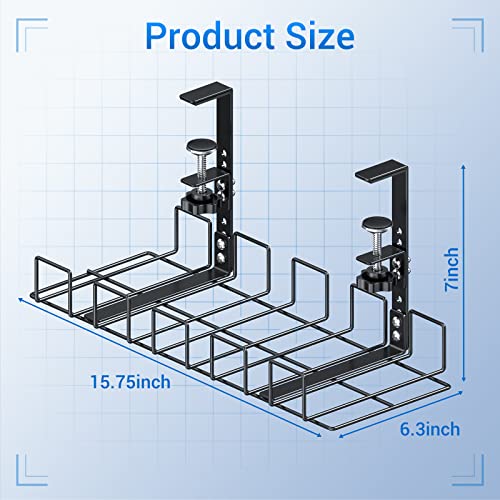 Under Desk Cable Management Tray - No Drill Clamp Mount Steel Cords Organizers - 15.7β High Capacity Adjustable Removable Docking Station Wires Holder Rack - Home Office Kitchen Table Raceway -1pc