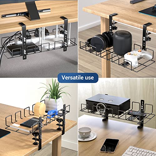 Under Desk Cable Management Tray - No Drill Clamp Mount Steel Cords Organizers - 15.7β High Capacity Adjustable Removable Docking Station Wires Holder Rack - Home Office Kitchen Table Raceway -1pc