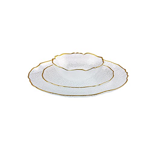 Karaca Milanda Gold Glass Dinnerware Set for 4 People, 12 Pieces, Transparent Gold