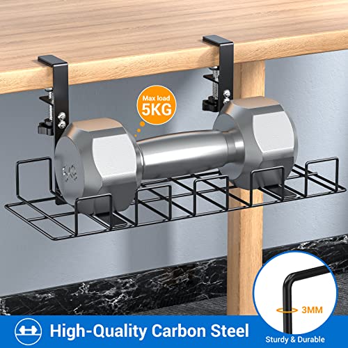 Under Desk Cable Management Tray - No Drill Clamp Mount Steel Cords Organizers - 15.7β High Capacity Adjustable Removable Docking Station Wires Holder Rack - Home Office Kitchen Table Raceway -1pc
