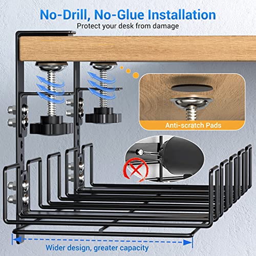 Under Desk Cable Management Tray - No Drill Clamp Mount Steel Cords Organizers - 15.7β High Capacity Adjustable Removable Docking Station Wires Holder Rack - Home Office Kitchen Table Raceway -1pc
