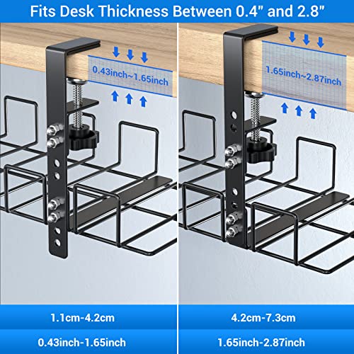 Under Desk Cable Management Tray - No Drill Clamp Mount Steel Cords Organizers - 15.7β High Capacity Adjustable Removable Docking Station Wires Holder Rack - Home Office Kitchen Table Raceway -1pc