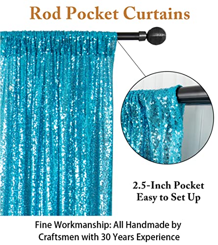 ShinyBeauty Sequin Backdrop-Curtain-5FTx10FT-Turquoise-Sequins Fabric Photo Booth Backgrounds 10FT Glitter Backdrops for Happy Birthday Aqua Blue Photography Backdrop Background