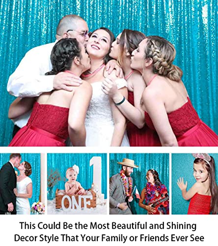 ShinyBeauty Sequin Backdrop-Curtain-5FTx10FT-Turquoise-Sequins Fabric Photo Booth Backgrounds 10FT Glitter Backdrops for Happy Birthday Aqua Blue Photography Backdrop Background