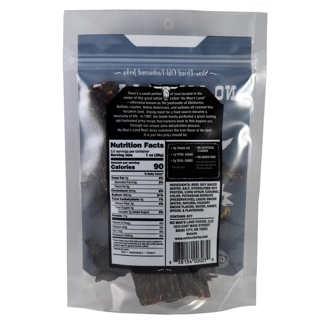 No Man’s Land MILD Beef Jerky High Protein Low Calorie Low Carb Beef Snack 3.0oz Bag