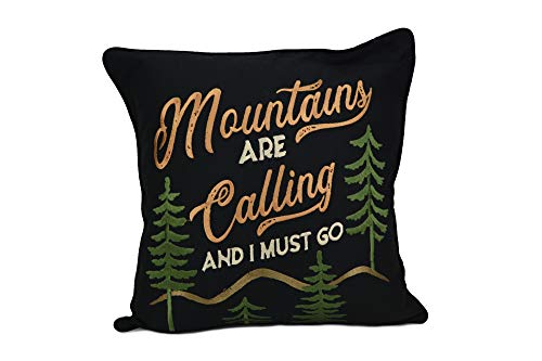 Donna Sharp Throw Pillow - Painted Deer Lodge Decorative Throw Pillow with The Mountains are Calling and I Must Go Design - Square