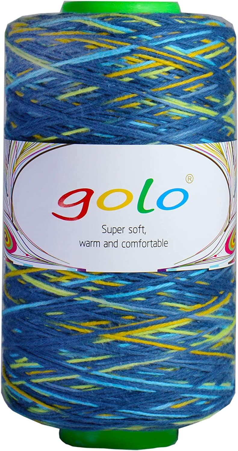 golo Crochet Yarn Cotton 6/4 Cotton Cone Yarn (Denim Blue-Yellow)