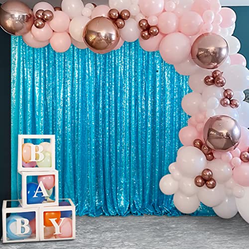ShinyBeauty Sequin Backdrop-Curtain-5FTx10FT-Turquoise-Sequins Fabric Photo Booth Backgrounds 10FT Glitter Backdrops for Happy Birthday Aqua Blue Photography Backdrop Background