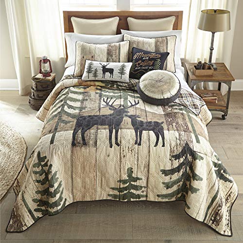 Donna Sharp Throw Pillow - Painted Deer Lodge Decorative Throw Pillow with The Mountains are Calling and I Must Go Design - Square