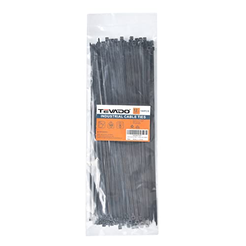 TEVADO 100 Pack Cable Zip Ties Heavy Duty 12 Inch, Premium Plastic Wire Ties with 50 Pounds Tensile Strength, Multi-Purpose Self-Locking Black Nylon Zip Ties for Indoor and Outdoor