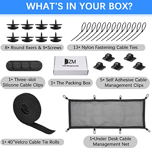 Cable Management Net Under Desk Kit, ZZM Privacy Mesh Cable Manager Flexible Under Desk Wire Net Large Capacity Cord Organizer Net for Office,Standing Desk, Home, 26 X 10 Inches (1 Pack)