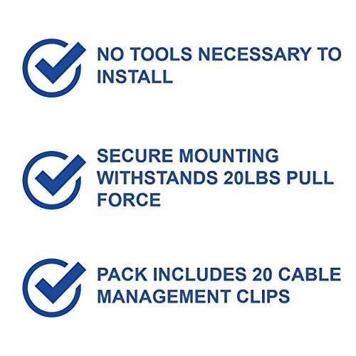 Legrand - OnQ Cable Management Clips, No Tools to Install Wall Cable Management, Cable Clips Withstand 20 LBS Pull Force, Black, AC103520, 20 Pack