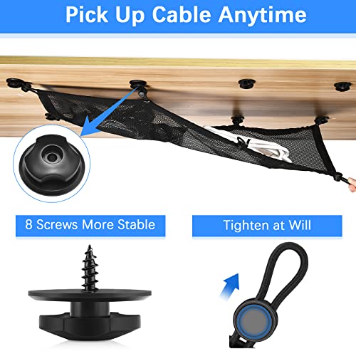 Cable Management Net Under Desk Kit, ZZM Privacy Mesh Cable Manager Flexible Under Desk Wire Net Large Capacity Cord Organizer Net for Office,Standing Desk, Home, 26 X 10 Inches (1 Pack)