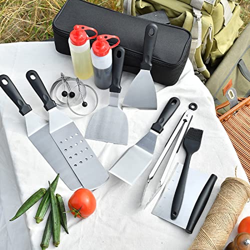 CYXI Grill Accessories, BBQ Tools Set, Grilling Tools Stainless Steel Grill Utensils,Portable Grilling Utensil Kit,for Travel, Picnics, RVs, Camping, BBQs, Parties (Size : 18pcs)