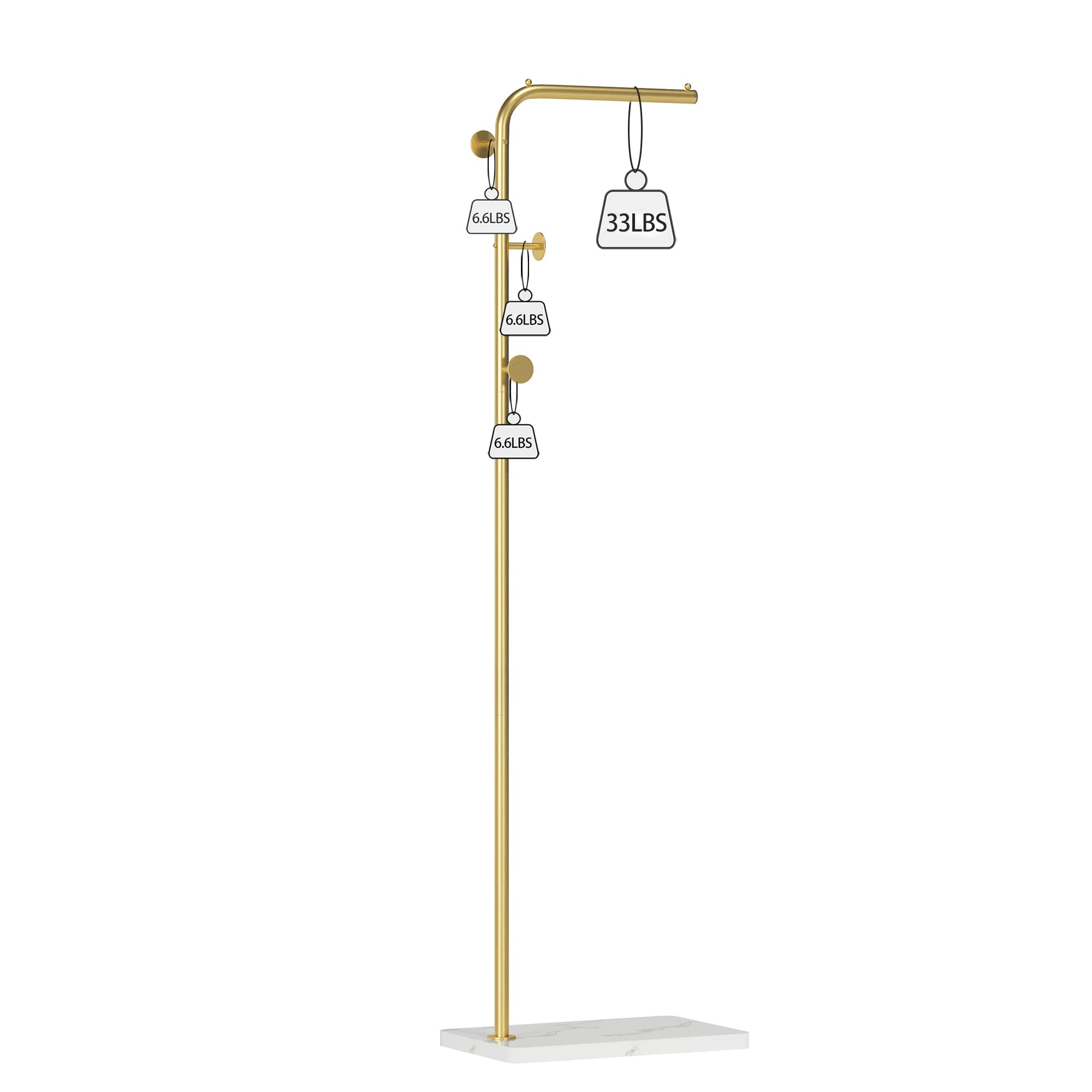 HOMEFORT Metal Coat Rack, Modern Coat Tree with 3 Hooks, L Shaped Coat Hanger Stand, Freestanding Coat Rack for Entryway and Corner, Gold