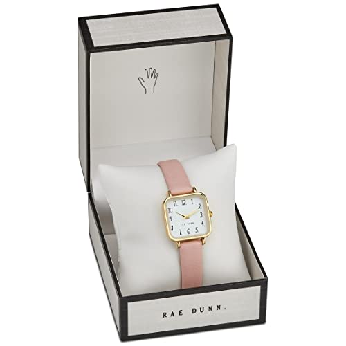 Rae Dunn Women's Amy 24mm Square Face Vegan Leather Strap Watch (RD1003) (Pink)