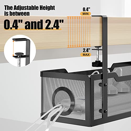 Under Desk Cable Management Tray Black, Cinati Cable Management Under Desk No Drill, Cable Tray with Clamp for Desk Wire Management,Desk Cable Management Box for Office, Home - No Damage to Desk